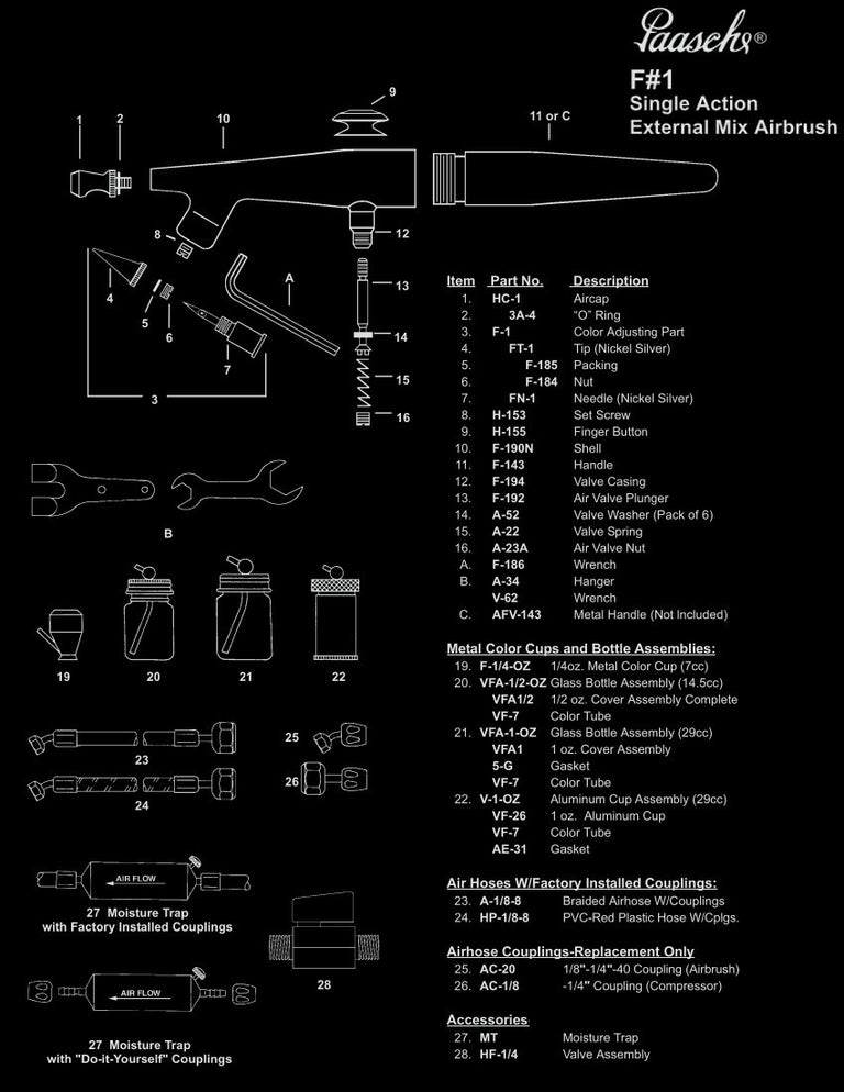 Airbrush Parts Diagrams | Airbrush Warehouse
