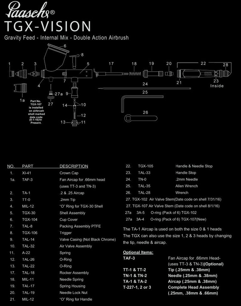 Airbrush Parts Diagrams | Airbrush Warehouse